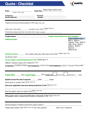 Fillable Online Quote - Checklist - Mold In Graphic Systems Fax Email ...