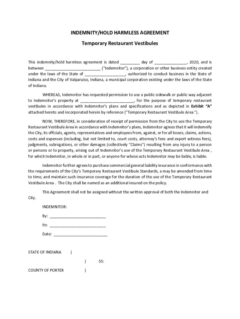 Fillable Online Hold Harmless Indemnity Agreement: Definition & Sample ...