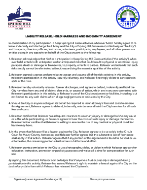 Fillable Online waiver of liability, assumption of risk, and indemnity ...