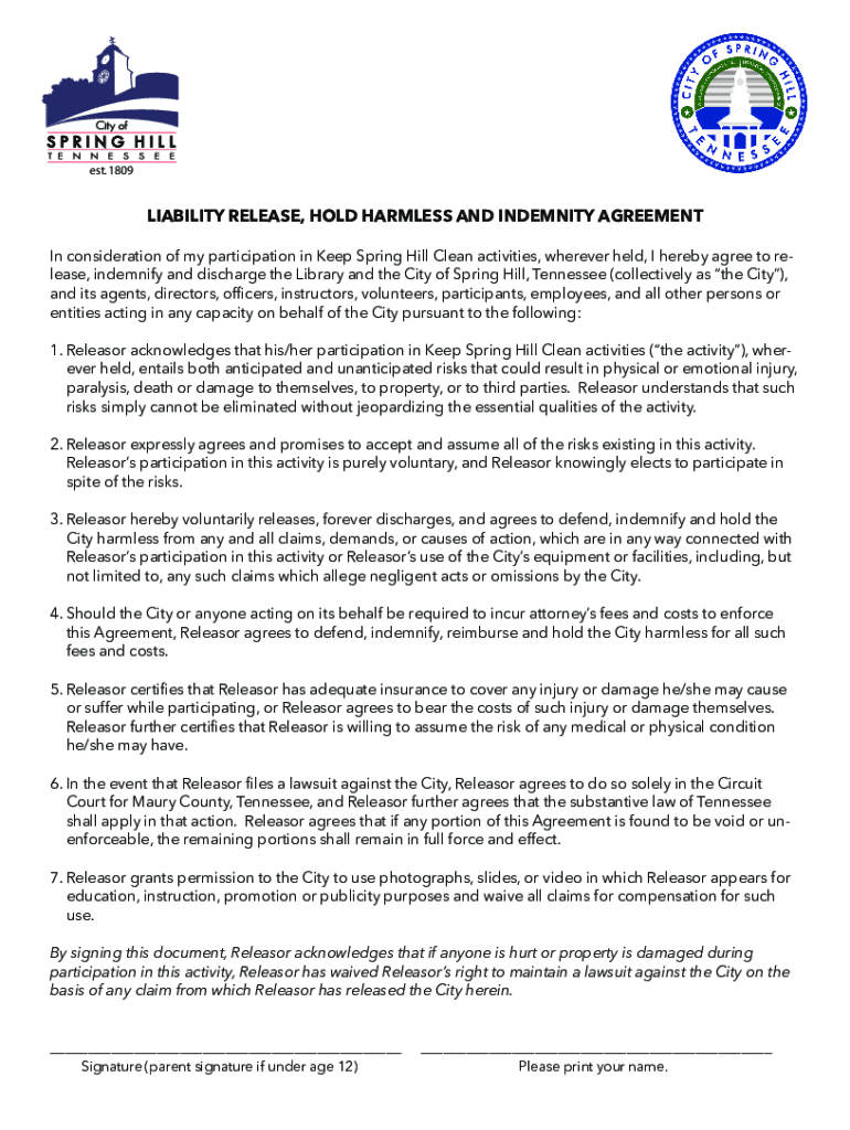 Fillable Online waiver of liability, assumption of risk, and indemnity ...