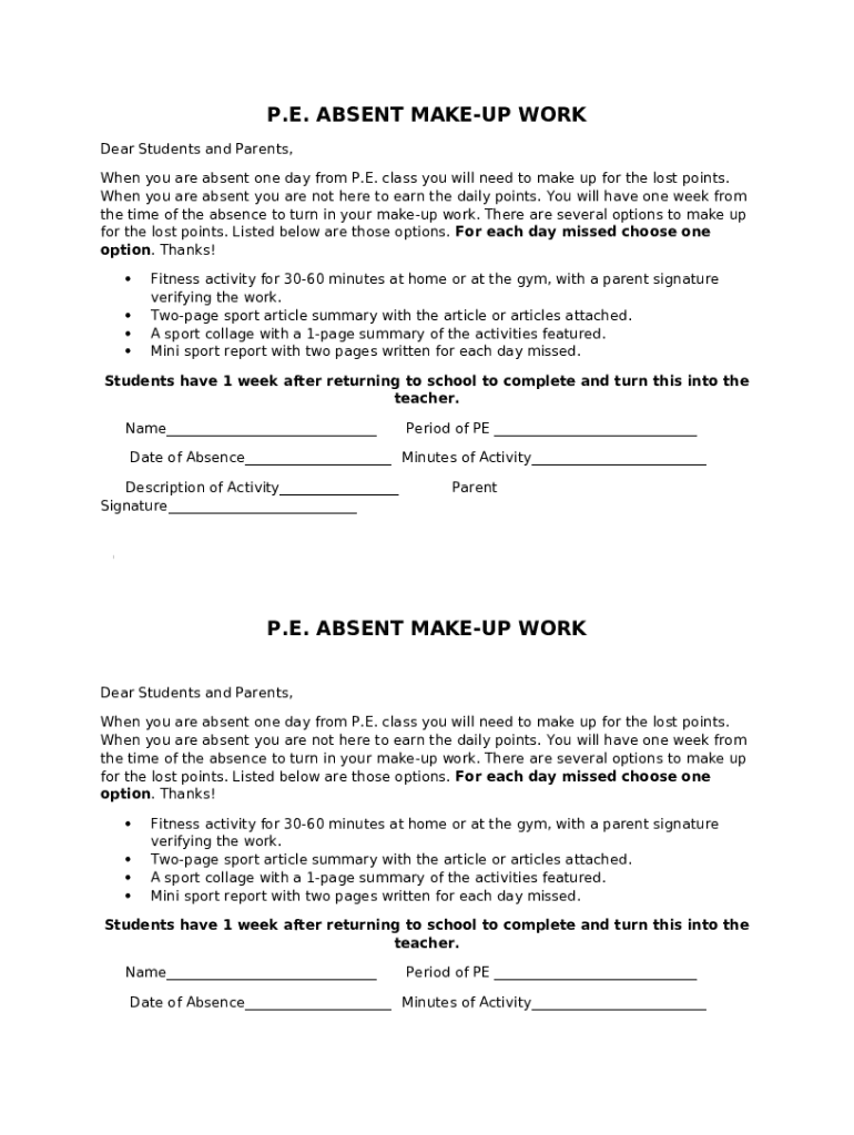 P.E. makeups are time-consuming, inconvenient for students Doc Template | pdfFiller