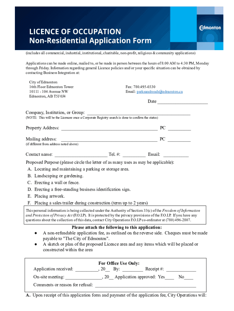 Fillable Online Licence of Occupation Application Form - Non ...