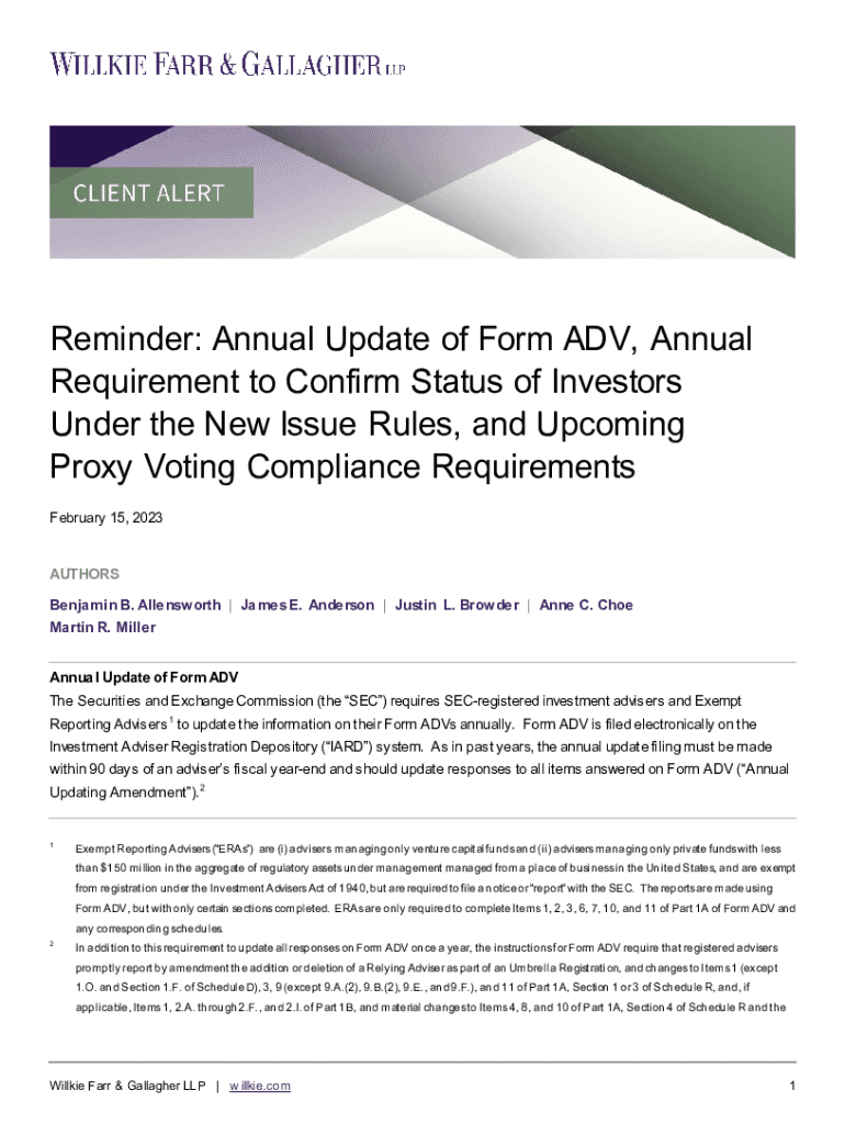 Fillable Online Reminder: Annual Update of Form ADV, Annual Requirement ...