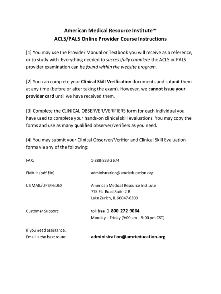 Fillable Online Advanced Cardiovascular Life Support (ACLS) Course ...