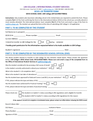 Fillable Online sevis i-20 transfer form - LIM COLLEGE - cloudfront.net ...