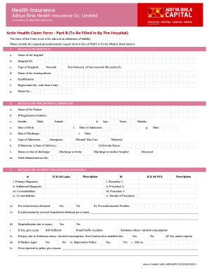 Fillable Online Activ Health - Claim Form Part-B.cdr - Aditya Birla ...