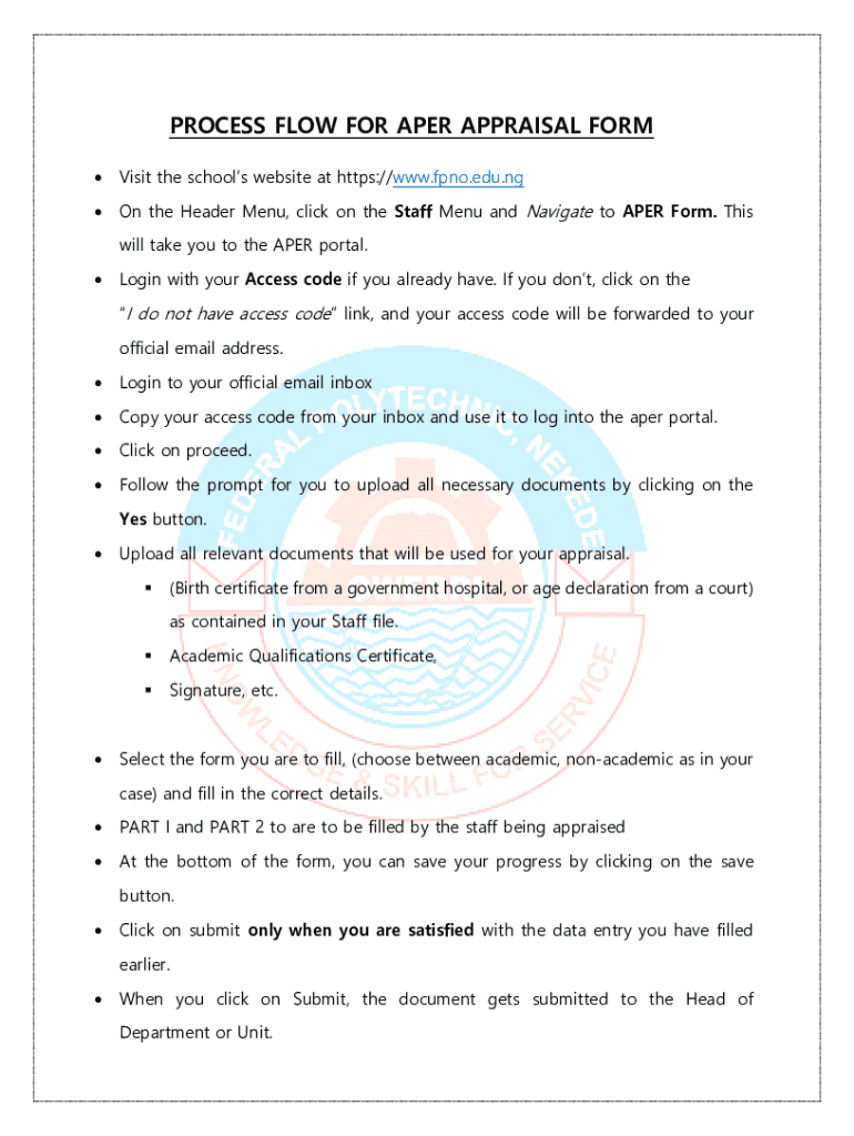Fillable Online PROCESS FLOW FOR APER APPRAISAL FORM Fax Email Print ...