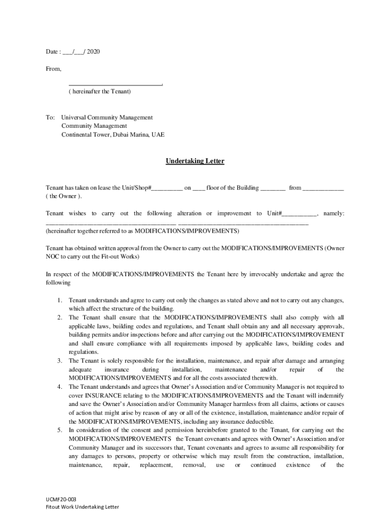 Fillable Online Undertaking Letter by Tenant Fax Email Print - pdfFiller