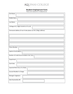 Fillable Online AQUINAS COLLEGE - Student Employment Information Sheet ...