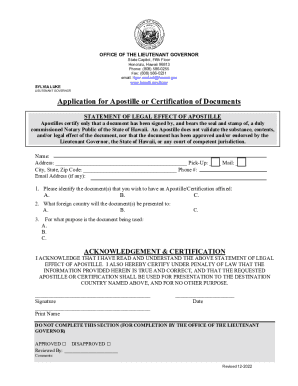 Fillable Online Application for Apostille or Certification of ...