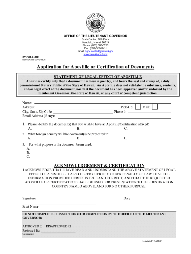 Fillable Online Application for Apostille or Certification of ...