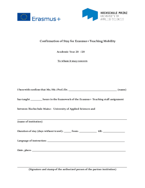 Fillable Online Erasmus+ Mobility Agreement Teaching (KA171) Fax Email ...