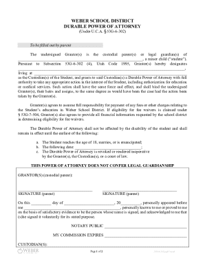 Fillable Online WEBER SCHOOL DISTRICT DURABLE POWER OF ATTORNEY Fax ...