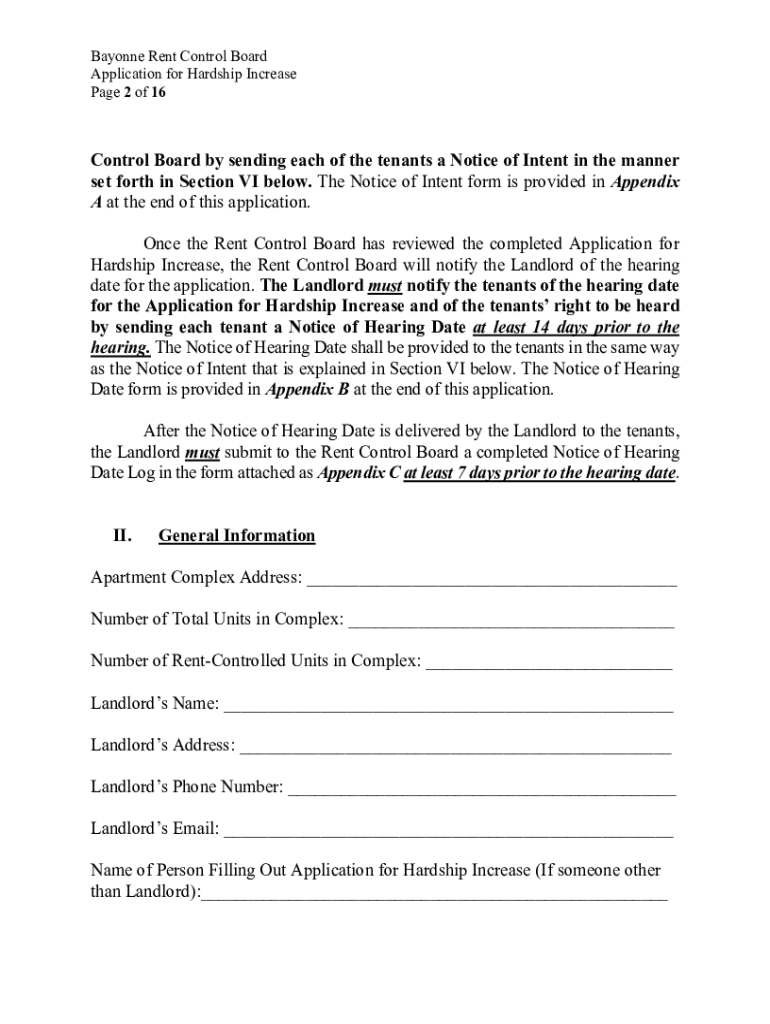 Fillable Online bayonne rent control board - application for hardship ...