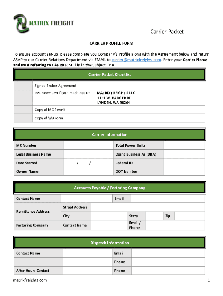 Fillable Online CARRIER PROFILE FORM: To be completed by ... - StudyLib Fax Email Print - pdfFiller