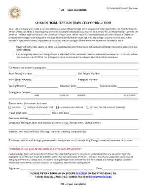 Fillable Online UH Unofficial Foreign Travel Reporting Form Fax Email ...