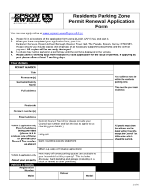 Residents Parking Zone Permit Renewal Application Doc Template | pdfFiller