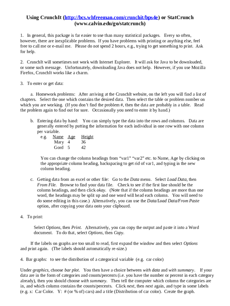 Using CrunchIt ( or StatCrunch ( - PDF Free Download Doc Template ...