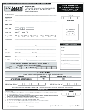 Fillable Online dlp allen ac application form ntse stage-ii test series ...