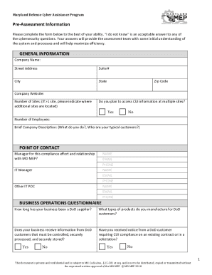 Fillable Online Pre-Assessment Information GENERAL INFORMATION POINT OF ...