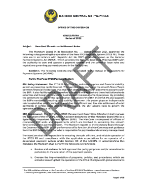 Fillable Online Peso Real Time Gross Settlement (RTGS) Rules Fax Email ...