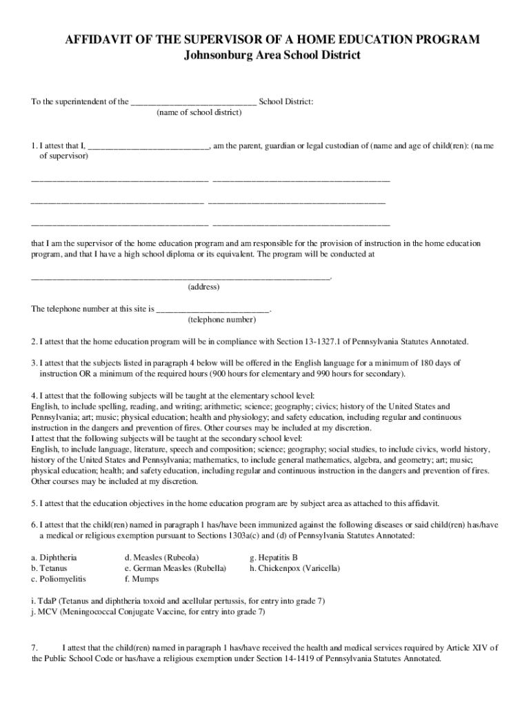 Fillable Online AFFIDAVIT OF THE SUPERVISOR OF A HOME ... - SharpSchool Fax Email Print - pdfFiller
