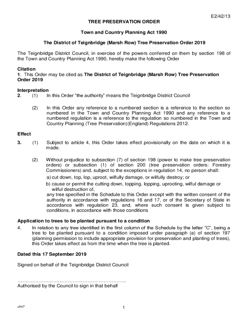 Fillable Online E2/42/13 TREE PRESERVATION ORDER Town and Country ...