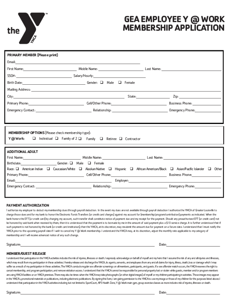 Fillable Online GEA EMPLOYEE YWORK MEMbERshiP APPliCATiOn Fax Email ...