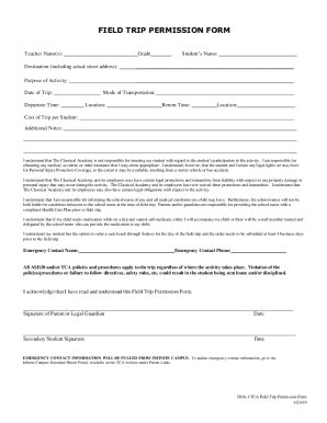 Fillable Online TCPS Field Trip Permission Form Fax Email Print - pdfFiller