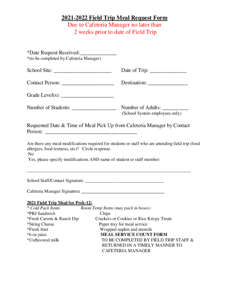 Fillable Online Form to Request Bag Lunches - EBR Schools Staff Web Fax Email Print - pdfFiller