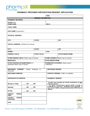 Fillable Online PHARMACY PROVIDER PARTICIPATION REQUEST ... Fax Email ...