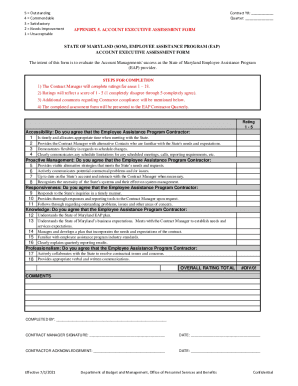 Fillable Online dbm maryland F10B0600055 - Appendix 5 Account Executive Assessment Form ...