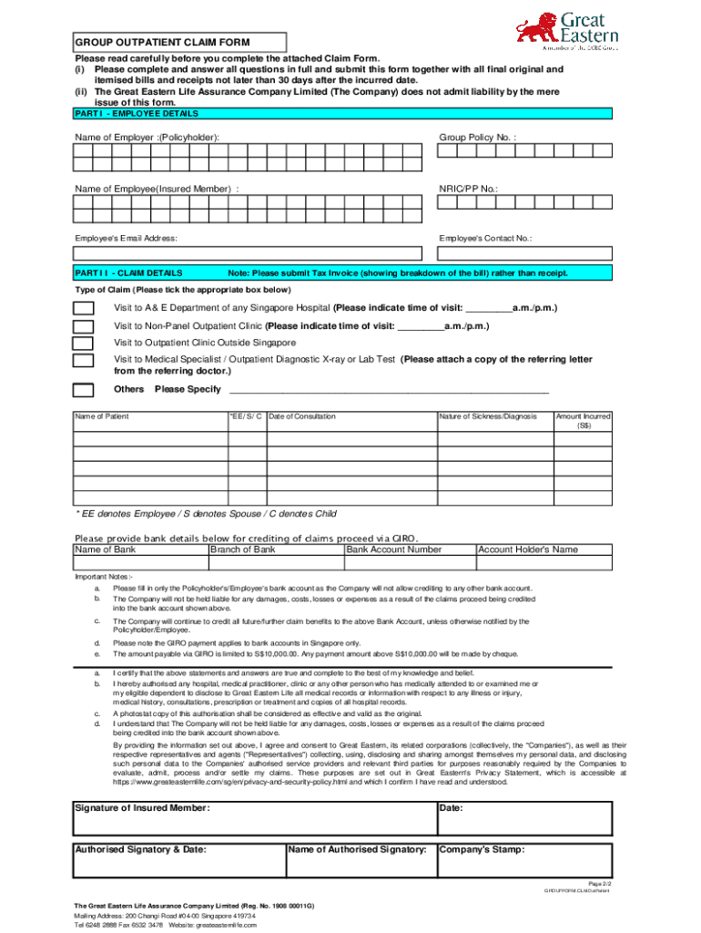 Fillable Online Group Total & Permanent Disability Claim Form - Great Eastern Fax Email Print ...