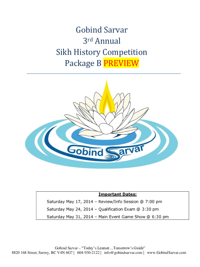 Fillable Online Gobind Sarvar 3rd Annual Sikh History Competition ...
