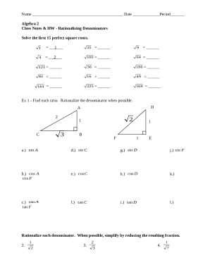 Rationalizing Denominators Worksheet Doc Template | pdfFiller