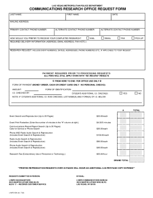 Fillable Online Communications Research Request Form LVMPD 539 rev. 7 ...