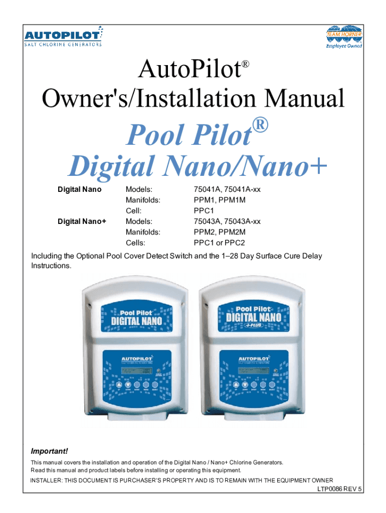 Fillable Online Autopilot Pool Pilot Digital Nano Owners And ...