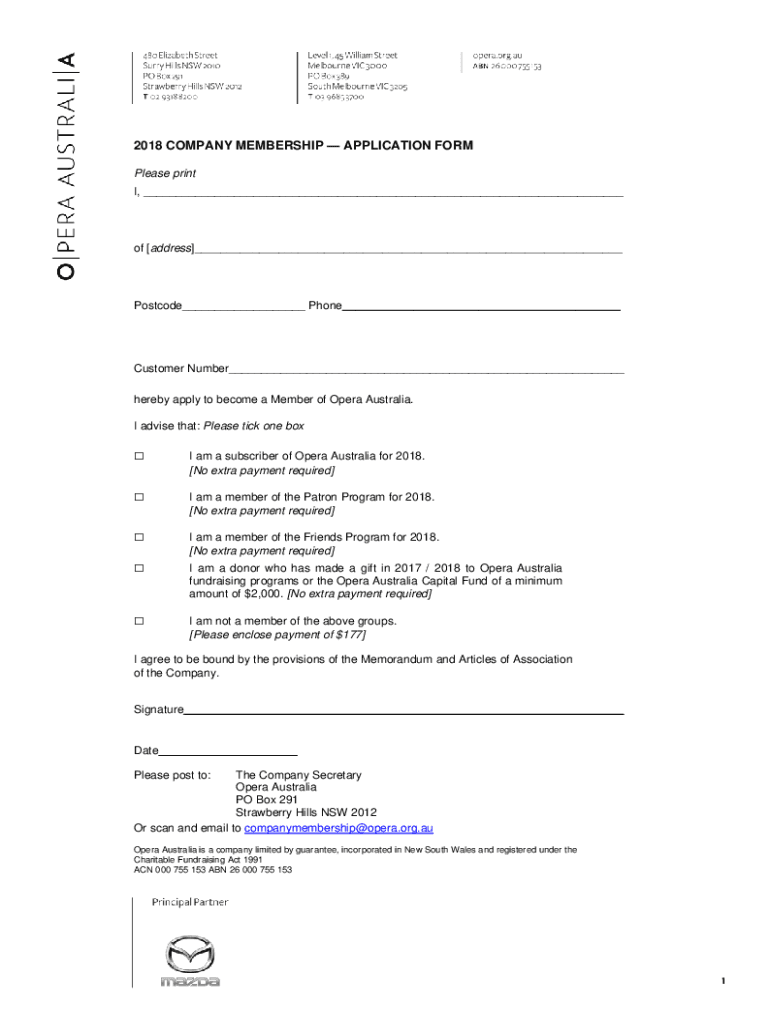 Fillable Online 2018 COMPANY MEMBERSHIP APPLICATION FORM Fax Email ...
