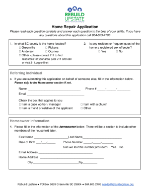 Fillable Online Home Repair Application - Greenville - Rebuild Upstate ...