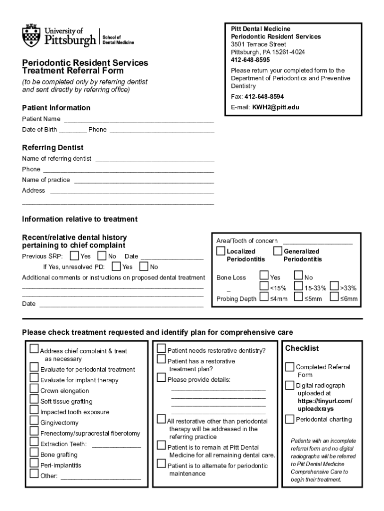 Fillable Online Periodontic Resident Services Treatment Referral Form ...