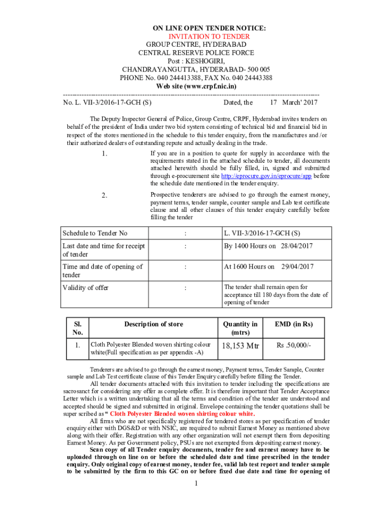 Fillable Online crpf gov Tender Notices - Telangana State Technology Services Fax Email Print ...
