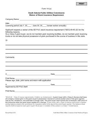 Fillable Online puc sd Form 14 (a) South Dakota Public Utilities ...