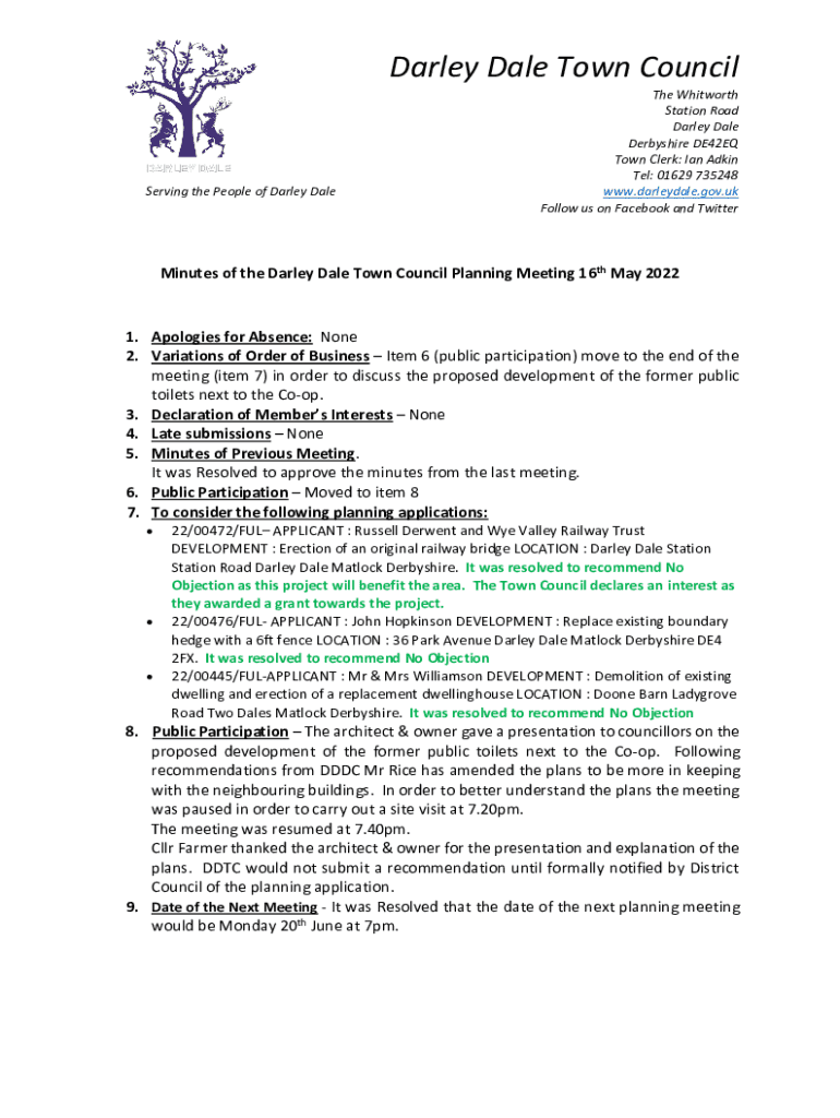 Fillable Online About The Council - Darley Dale Town Council Fax Email Print - pdfFiller
