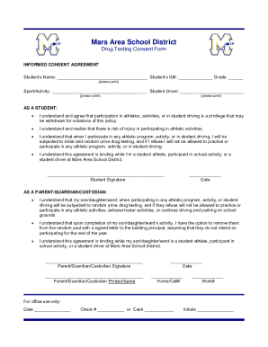 Fillable Online Drug Testing Consent Form - Mars Area School District ...