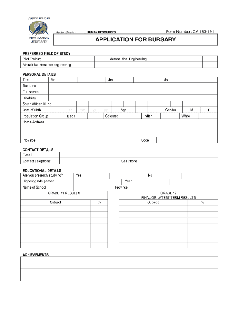 Fillable Online SACAA-Bursary-Application-Form.pdf Fax Email Print ...
