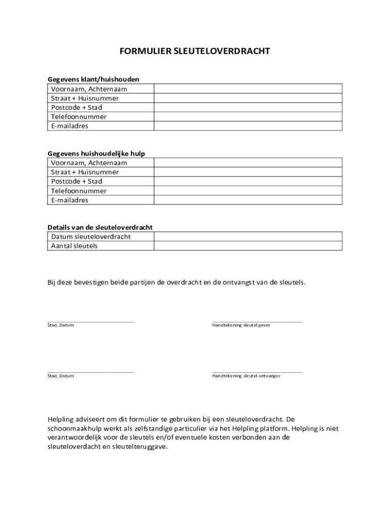 Sleuteloverdracht Document - Online invullen, afdrukbaar, invulbaar ...