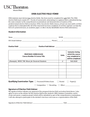 Fillable Online DMA ELECTIVE FIELD FORM Fax Email Print - pdfFiller