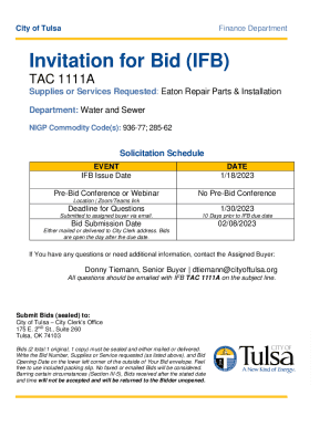 Fillable Online Invitation For Bid TAC 1111 Eaton Repair Parts ... - City of Tulsa Fax Email ...