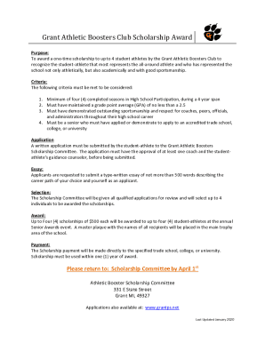 Fillable Online THE LAKE ATHLETIC BOOSTER CLUB SCHOLARSHIP The ... Fax ...