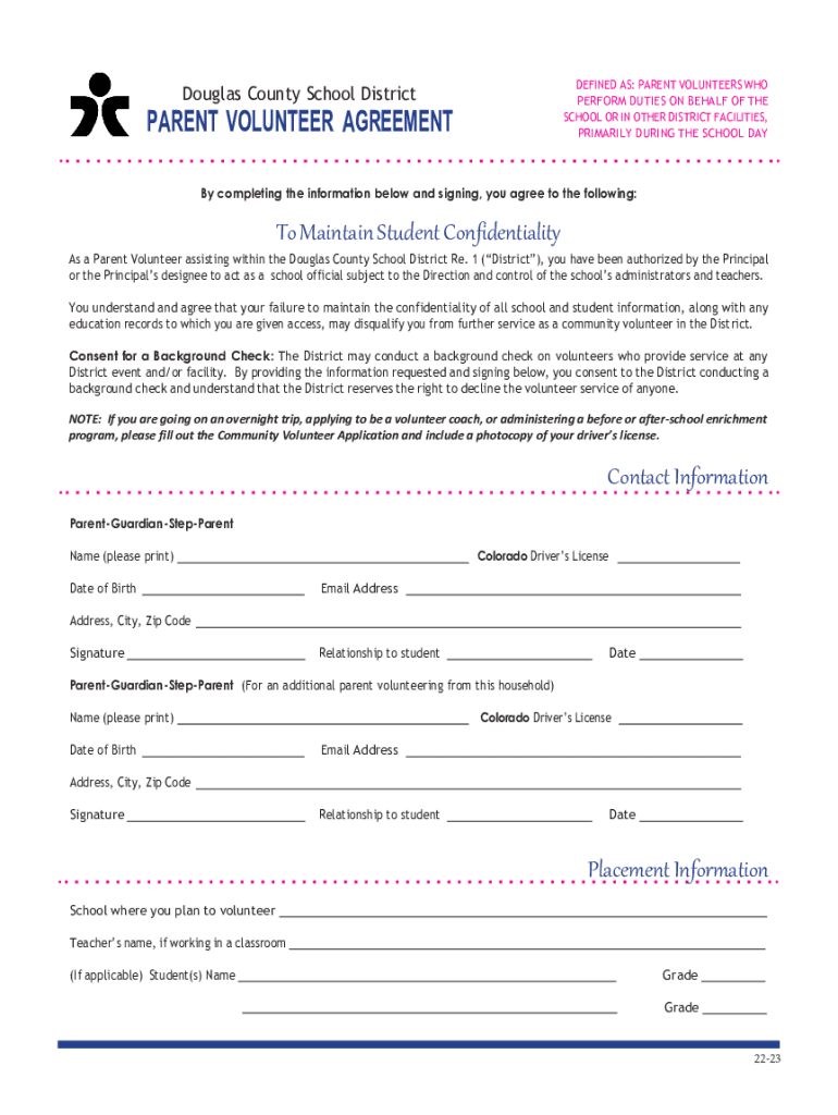 Fillable Online Parent Volunteer Form - Strasburg School District 31J ...